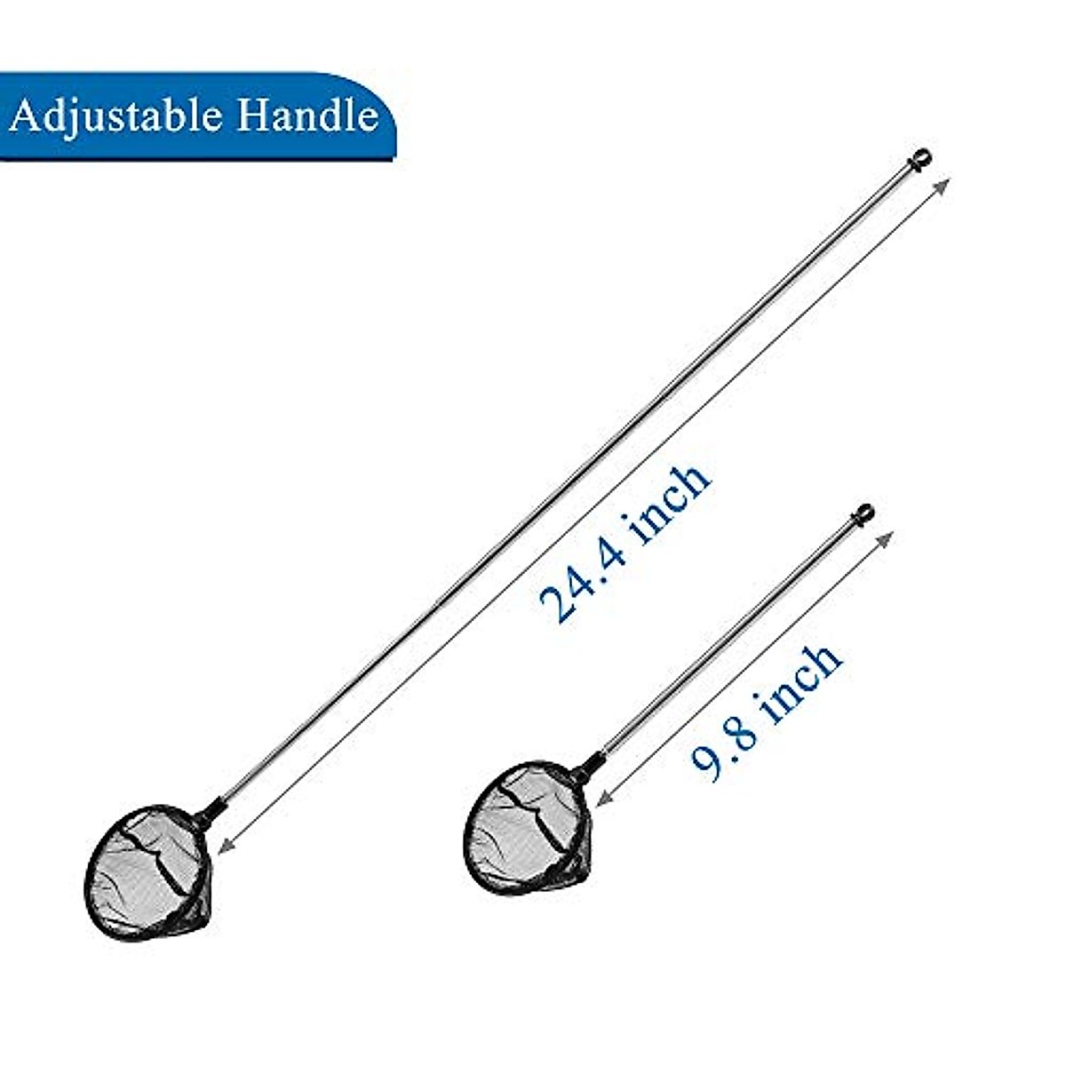 Lpraer Aquarium Fish Net 3.5" Round Fish Net with Extendable 9.8"-24.4" Telescopic Stainless Steel Long Handle Fine Mesh Fish Net for Fish Tank