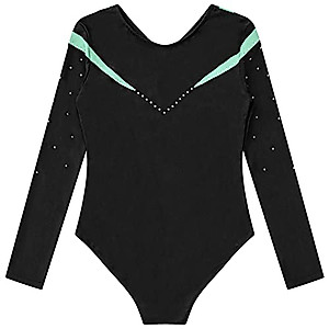 CHICTRY Big Girls V Neck Ballet Gymnastics Leotards Sparkle Diamond Athletic Dance Bodysuits Skating Jumpsuit Unitard Light Green 12 Years