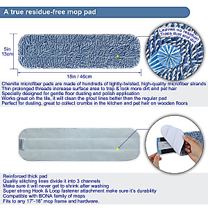 Replacement Microfiber Floor Cleaning Pads - 18''x5'' Dust Mop Refill Sweeping Pad Compatible with Bona Mop, Reusable Dry Mop Head Fits 17” to 18” Flat Mop - 4 Pack