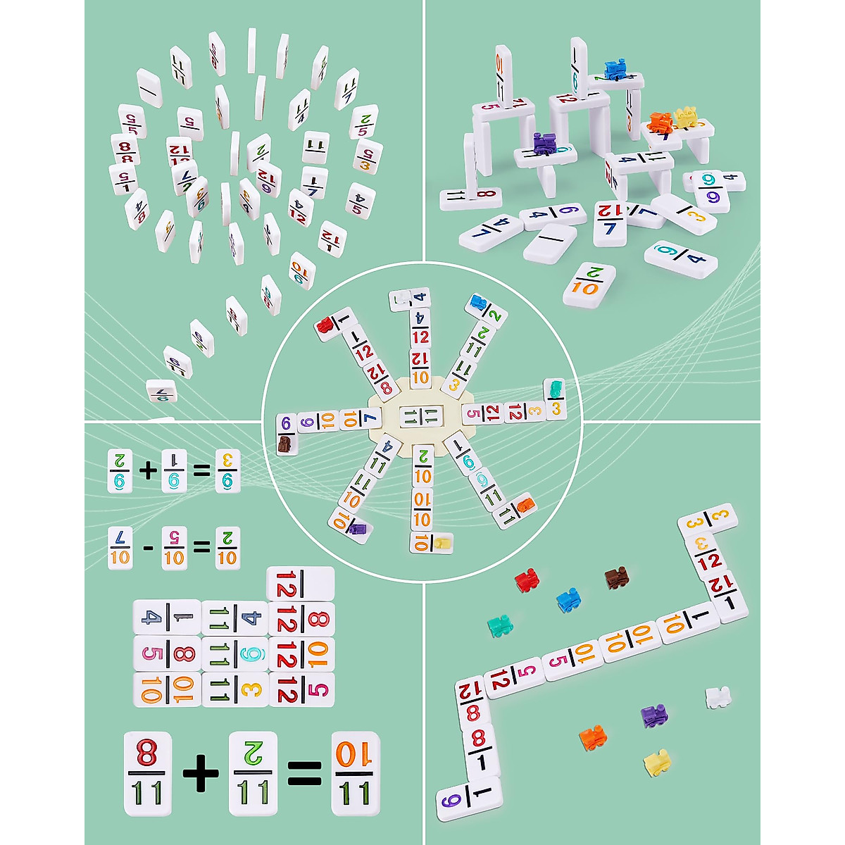 KAILE Mexican Train Dominoes Set with Numbers, 91 Tiles Double 12 Colored Dominoes Game Set with Aluminum Case for Families Kids 2-4 Players