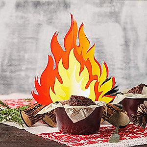 6 Set Artificial Fire Fake Flame Paper 3D Campfire Centerpiece Cardboard Flame Torch for Campfire Party Decoration, 12 Inch Tall