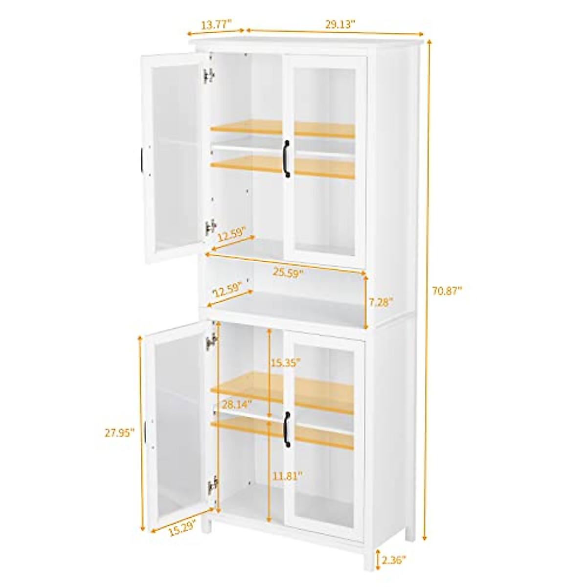SSLine 5-Tier Bookshelf Bookcase with 4 Doors,71'' Wooden Tall Storage Cabinet with Open Storage and Spray Paint Acrylic Door,Adjustable Shelves for Living Room Bedroom Study Office Book Organizer