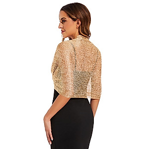 KUNINDOME Sparkling Metallic Shawls and Wraps with Buckle,for Evening Party Wedding Bride Bridesmaid, Gold