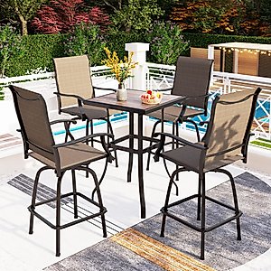 PHI VILLA 5 PCS Patio Swivel Bar Set Outdoor Bar Furniture Table and Chairs Set, 4 Bar Stools and 1 Table