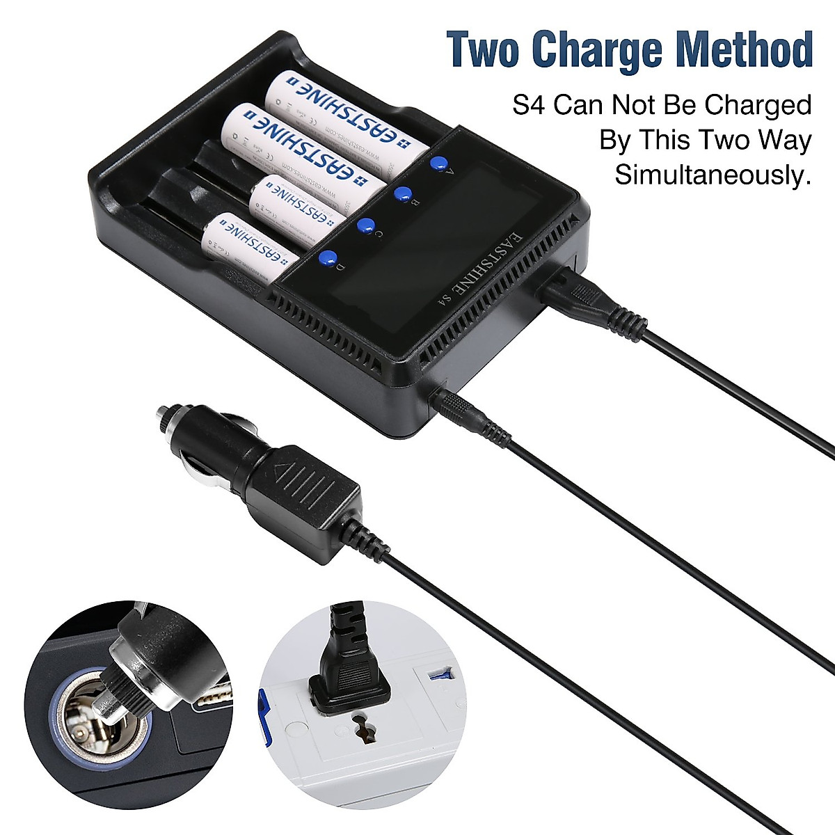 Universal Smart Battery Charger 4 Slots for Rechargeable Batteries 1.2V Ni-MH Ni-Cd AA AAA C 3.2V LiFePO4 3.7V Li-ion IMR 18650 26650 25500 16340 14500 18500 10440 18350 RCR123A LCD Display UL Listed