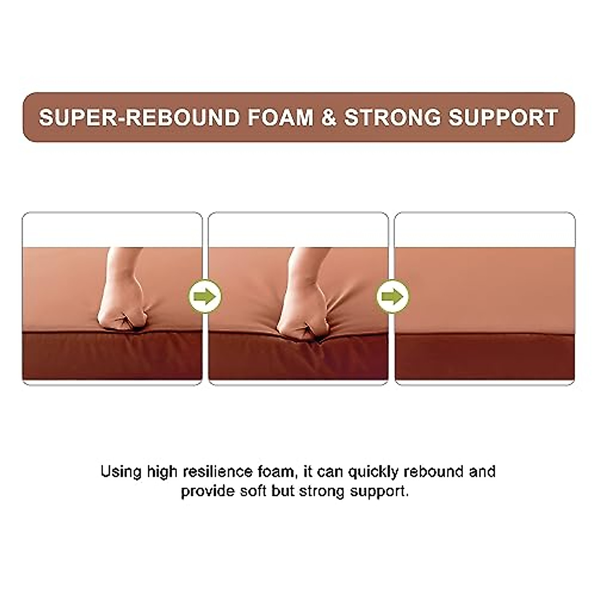 Faible Poisson Outdoor Chair Cushions, 22 x 22 Inch Waterproof Patio Furniture Back & Deep Seat Cushion Set with Handle and Anti-Slip Straps for Indoor Garden Camping, Plain Caramel