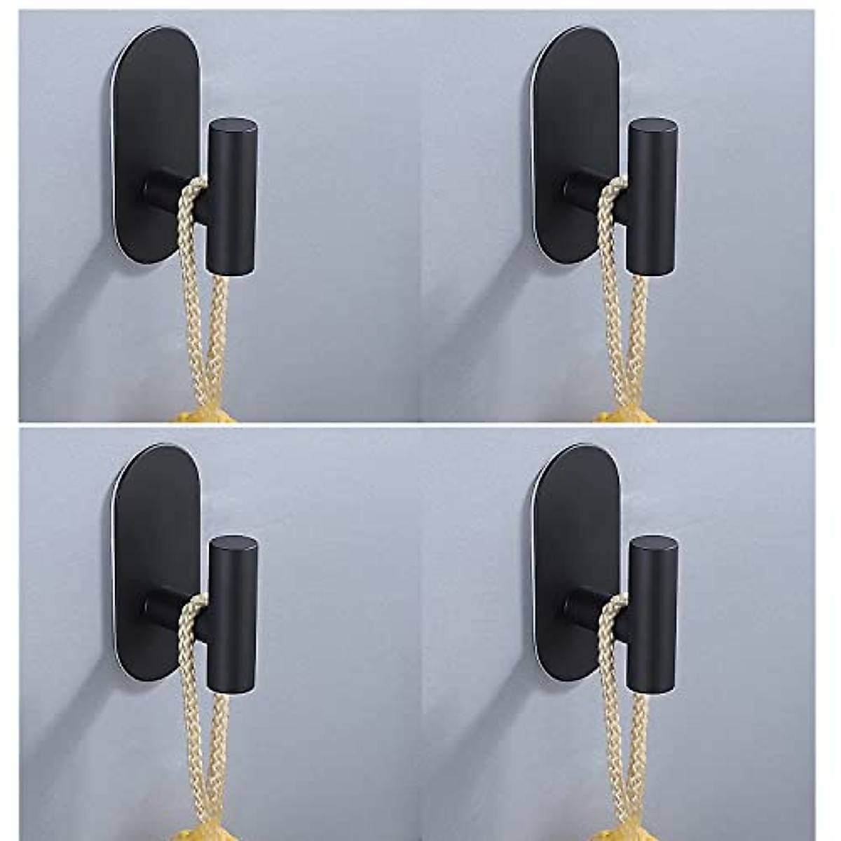 XINGLO- Towel Hooks 4 Pieces No Drilling Required Towel Holder Coat Hooks Bathrobe Hooks Wall Hooks Ideal for Bathroom Toilet Kitchen Office (Black)