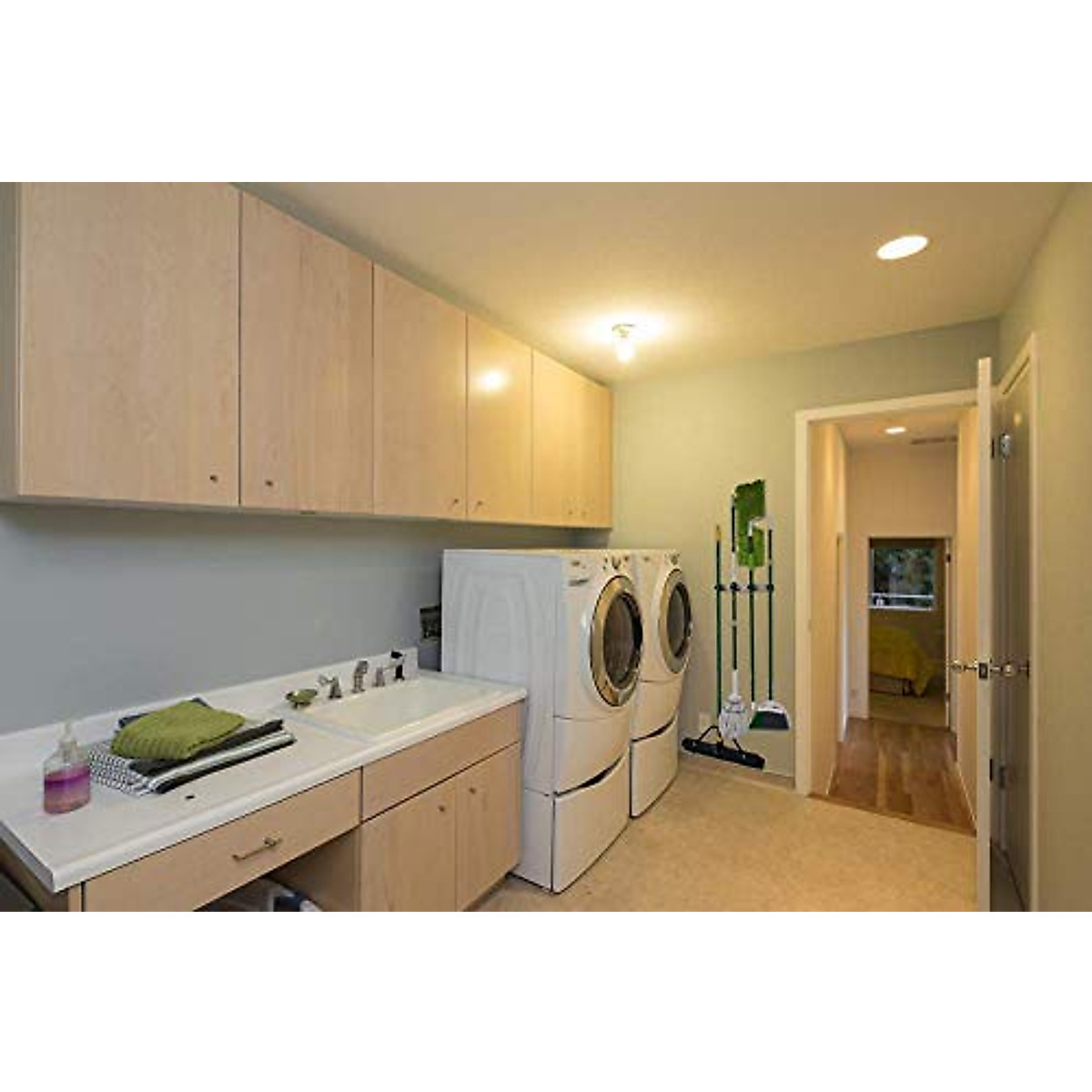 Mop and Broom Organizer – Declutter your Kitchen, Laundry Room or Garage with this Commercial Strength Metal Wall Mount Holder – Keep your Lawn, Yard and Gardening Tools Neat and Organized