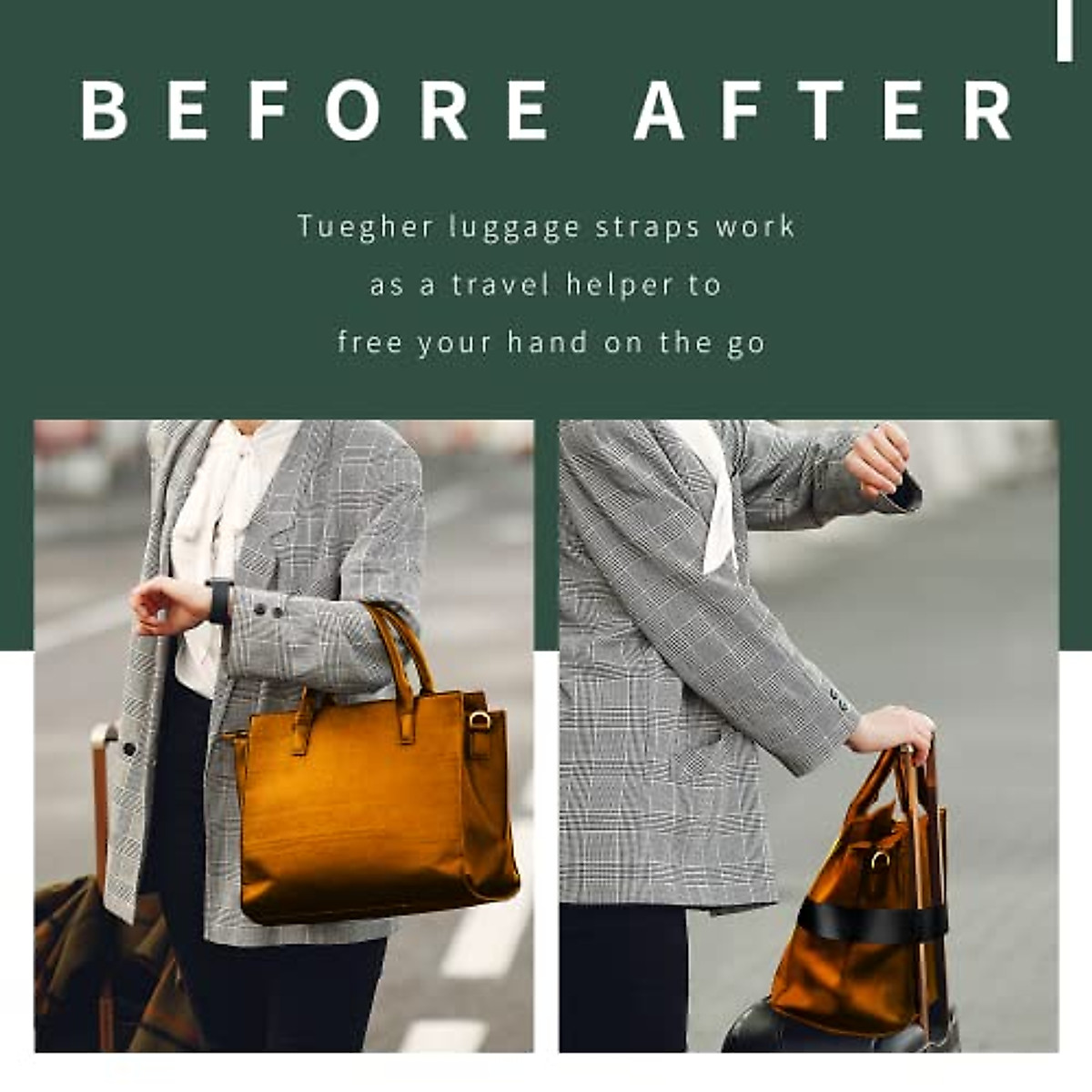 Luggage Straps for Carry On, Tuegher Add a Bag Travel Belt, Hands Free Luggage Helper, Adjustable and Stylish Belt with Metal Buckles for Second Bag, Tote, Airport Travel Accessory (Mar)