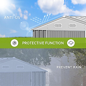 Zstar 10x8 FT Metal Outdoor Storage Shed, Steel Utility Tool Shed Storage House with Lockable Door Design, Metal Sheds Outdoor Storage for Garden, Patio, Backyard, Outside Use, Grey