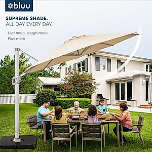 BLUU BANQUET 12ft 2-Tiers Aluminum Patio Umbrella Cantilever Offset Umbrella 60 Month Fade Resistance & UV Protection Outtra Recycled Fabric, 360 Rotation Aluminum Pole with Cross Base（Cream Beige）