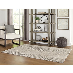 Signature Design by Ashley Leaford Hand Tufted Chevron 7'8" x 10' Area Rug, 6mm Pile, Taupe