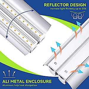Monios-L T5 LED Grow Light, 4FT Full Spectrum Sunlight Replacement with Reflector, 240W(4x60W) Double Tube White Light Integrated Fixture with Hanging System for Indoor Plants,Plug and Play 4-Pack