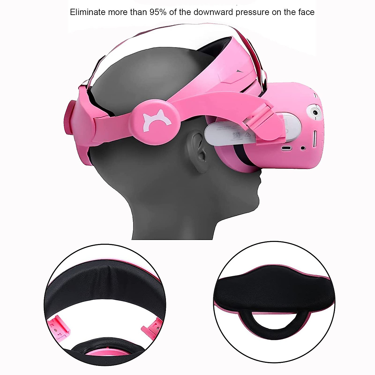 HUAYUWA Adjustable Head Strap with Head Cushion for Oculus Quest 2 VR Accessories, Replacement for Elite Strap Comfortable Protective Headband Enhanced Support and Reduce Head Pressure in VR, Pink