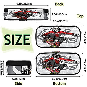 GzLeyigou Skull Skateboard Pencil Case Pen Holder Large Capacity Stationery Organizer Pen Bag with Zipper Pencil Pouch Makeup Brush Bag for Adult Teen Boy Girls Students School College Work Office
