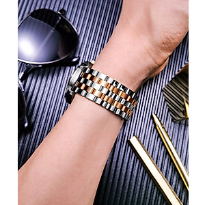 BINLUN Stainless Steel Watch Band Replacement Metal Watch Straps for Men and Women 18mm/19mm/20mm/21mm/22mm/24mm with Curved and Straight End (Silver Rose Gold, 19mm)