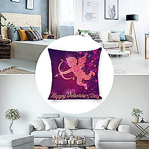 Happy Valentine's Day Throw Pillow Covers 18×18 Pillowcases Set of 2 Glitter Cupid Linen Decorative Square Pillow Case Cushion Covers Standard Size for Sofa Couch Outdoor Bed Pillow Protectors