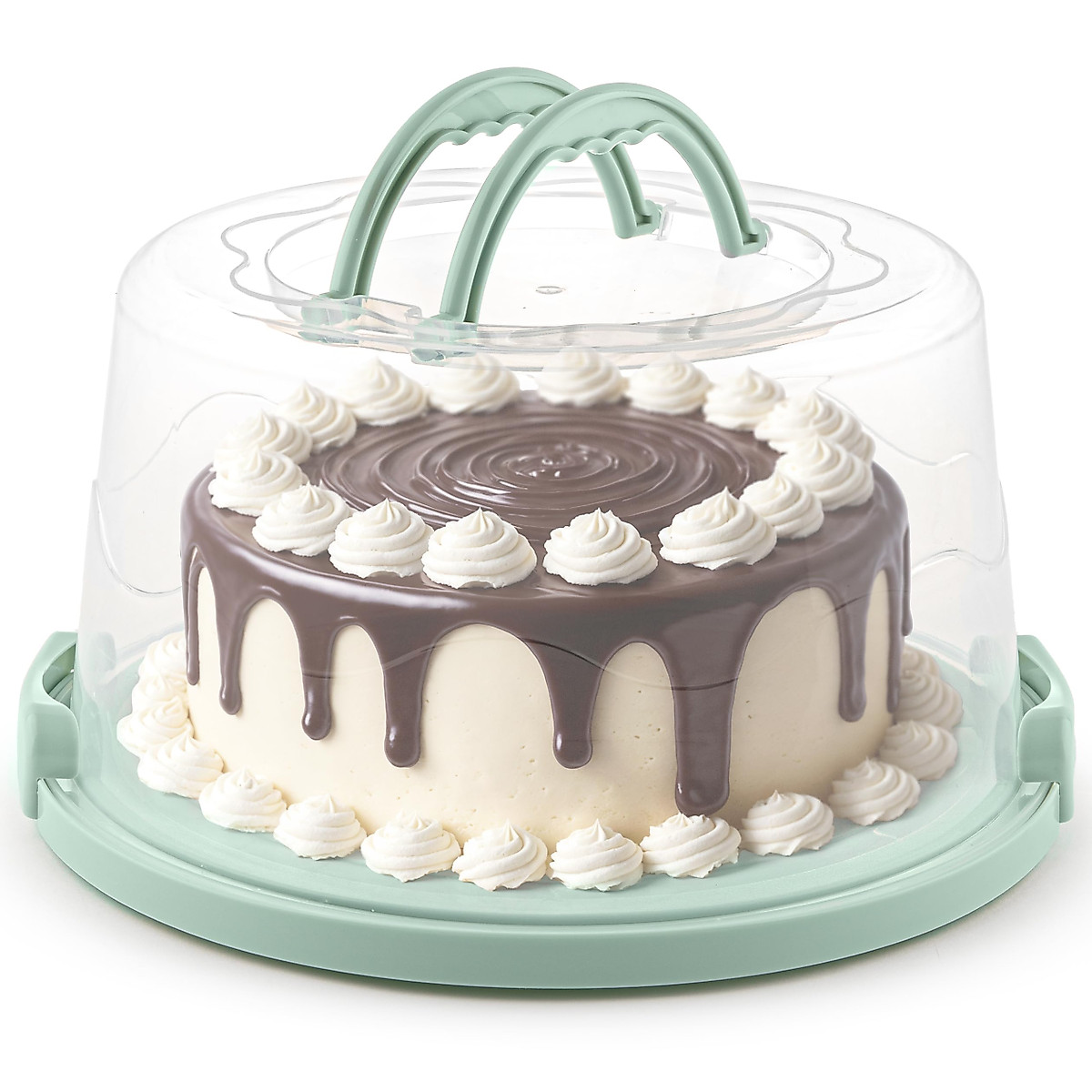 MosJos EXTRA LARGE Cake Carrier, Cake Stand with Lid and Foldable Handles - Multifunctional Serving Platter and Cake Plate - Cake Container with Dome and Strong Snaps 13 x 13 x 7 inch (White)