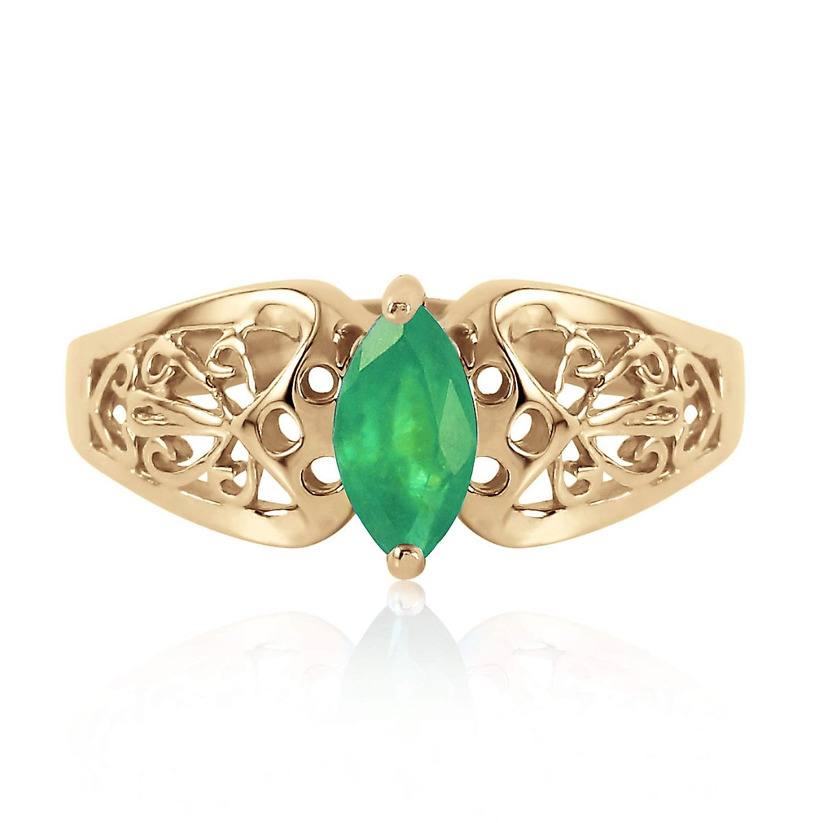 Galaxy Gold GG 14k Yellow Gold Filigree Ring with Natural Marquis-shaped Emerald - Size 10