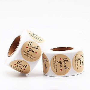 YOGET 1.5'' Thank You for Supporting Our Small Business, Kraft Paper Thank You Stickers, 500 Labels Per Roll