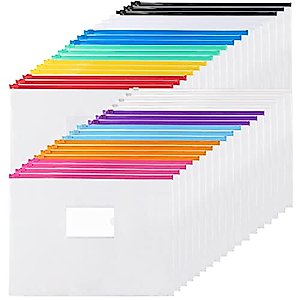 EOOUT 36pcs Plastic Envelopes Poly Zip Envelope Zipper File Folders, A4, Letter Size, 11 Colors, for School and Office Supplies