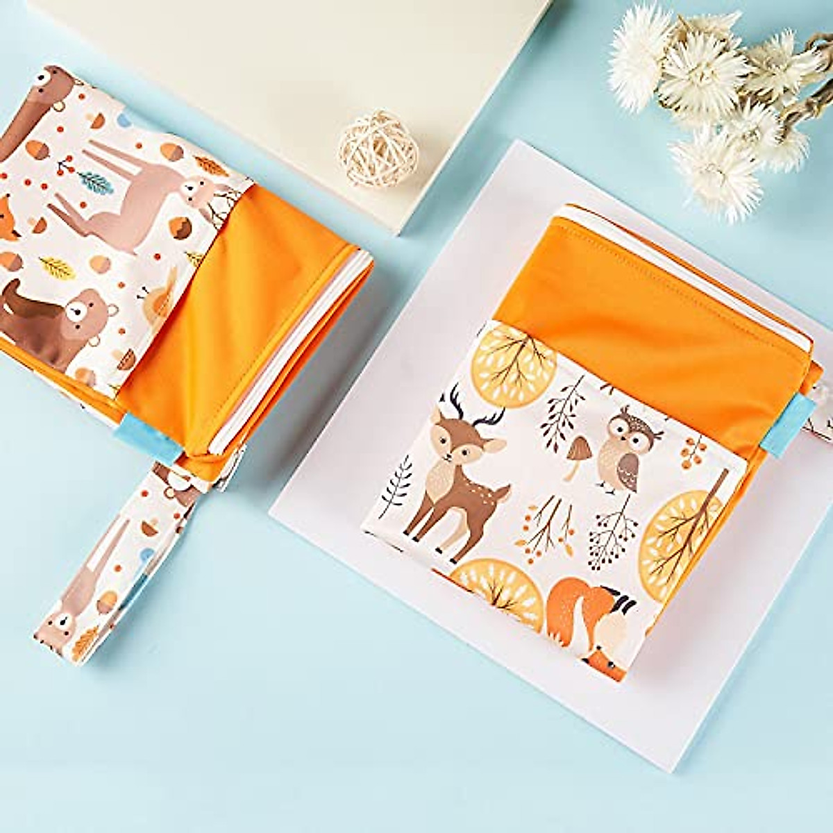 BabyG 2pcs Waterproof Wet and Dry Bag with Two Zippered Pockets, Washable, Reusable for Travel,Hiking, Beach, Pool, Stroller, Diapers, Wet Swimsuits, Toiletries (Orange), 11.8x15.8 Inch (BG2017)