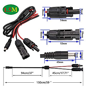 zdyCGTime Solar Adapter Male and Female to DC 5.5mm x 2.1mm Male Solar Power Extension Cable for Solar Panel and Portable Generator Connector to DC Solar Panel Connector Adapter Cables, 1.5m 16AWG.