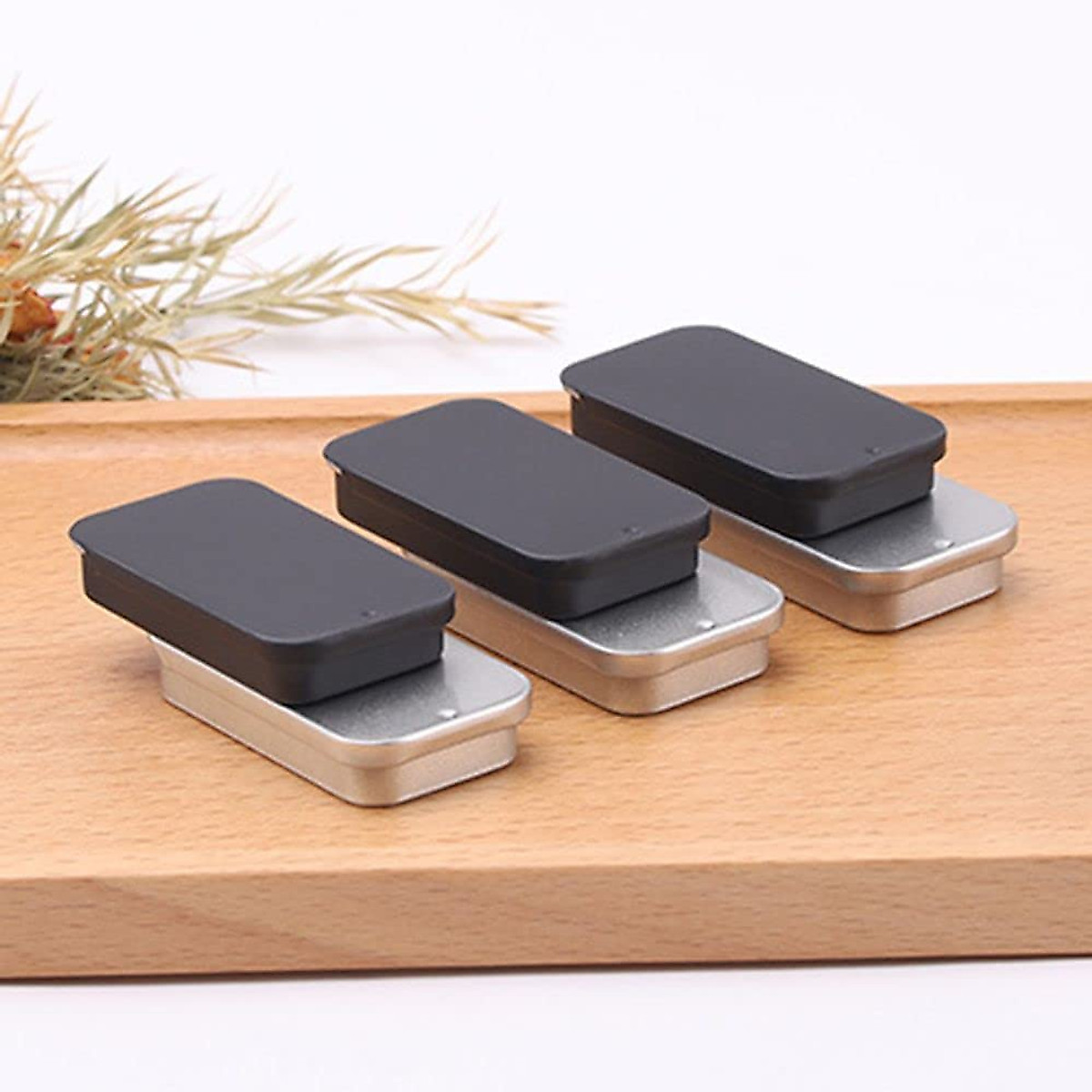 Mini Iron Box Tinplate Push Case Metal Rectangular Mini Tin Box Candy Cases Bins Jar Hinged Containers Small Organizer Box(80x34x10mm,Black)