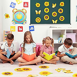 48 Pcs Summer Sunflower Cutouts Bulletin Board Decoration with Growth Mindset Creative Springtime Flower Positive Sayings Butterfly Classroom Decor for Teacher Student Birthday Party, 5.5 x 5.5 Inch