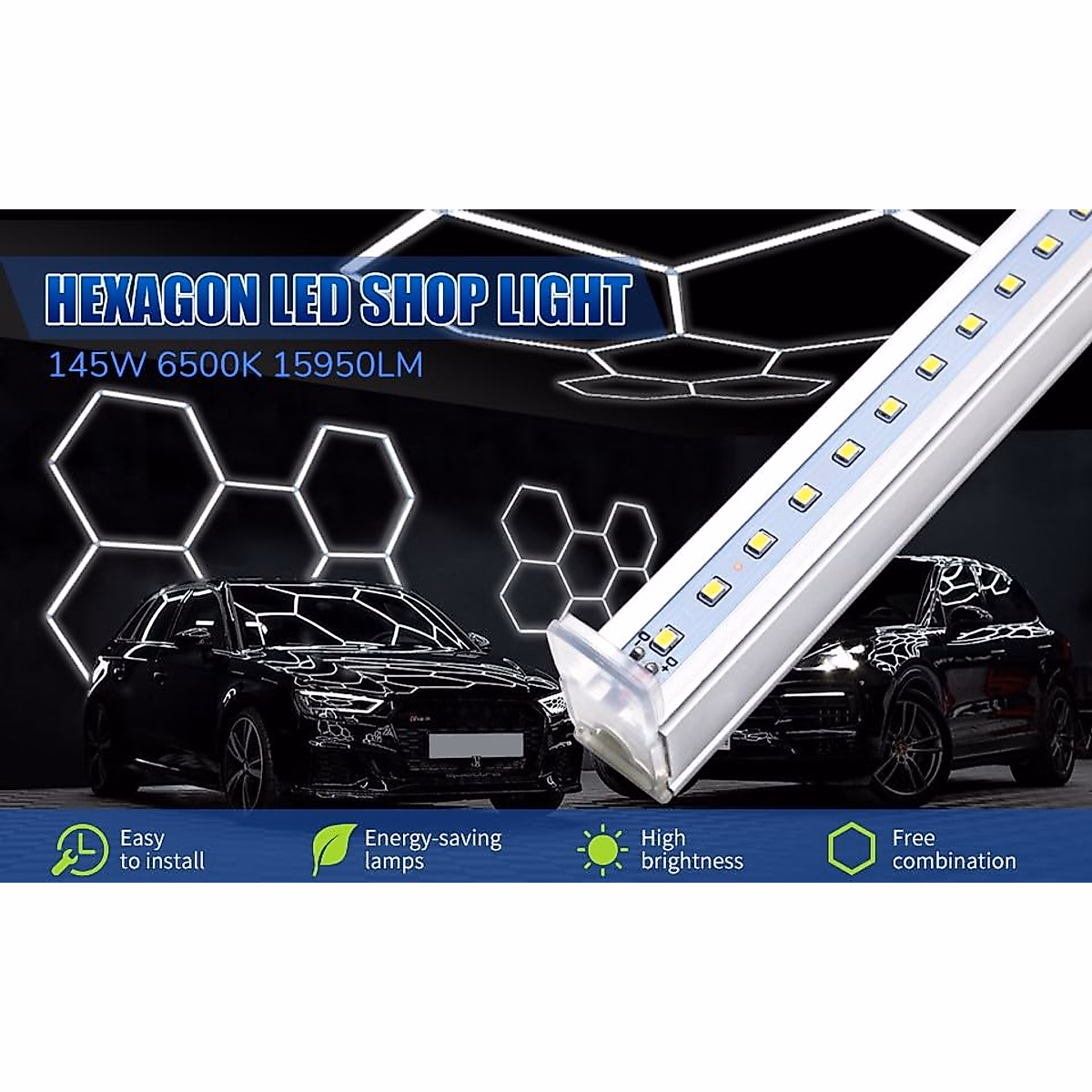 Hexagon LED Lights Wall Lights Detail Shop Gym Barber Shop Garage Lights (14 Hexagon with Border Light)