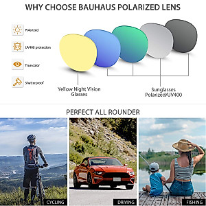 Bauhaus Magnetic Clip on Sunglasses for Men & Women Polarized UV Protection Retro Square Eyeglasses Fit Over Night Driving