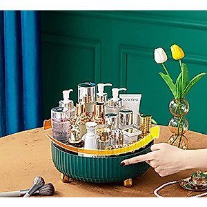 NA Cosmetics Storage Box Rotatable Desktop Skin Care Product Storage Basket Finishing Box Household Light Luxury Storage Box Tray, White, 22x7.5ccm