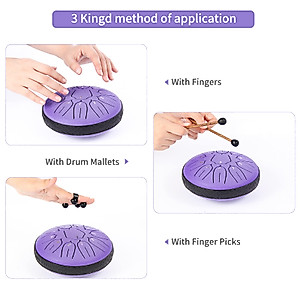 WANGSAN Steel Tongue Drum, 11 Notes 6 Inches D-Key, Handpan Drum Percussion Instrument for Kids Beginner Meditation Healing Concert Yoga (Purple), Steel Drum-1