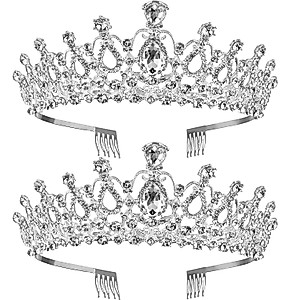TecUnite 2 Pack Wedding Crown, Crystal Rhinestones Crown Princess Crown with Comb Exquisite Headband