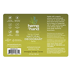 All Natural Hemp Deodorant Spray (Lemongrass & Tea Tree) for Women and Men with Activated Charcoal, Vegan and Aluminum Free (3-Pack) - by Hemp and Hand