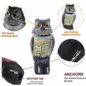 CLEYCYE Fake Owl Scarecrow Sculpture with Rotating Head for Outdoor Garden Yards