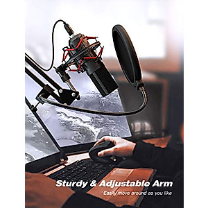 FIFINE USB Microphone Set with Flexible Boom Arm Stand Pop Filter, Plug and Play with PC Desktop Laptop Computer, Streaming Podcast Instrument Mic Kit for Home Studio (T732)