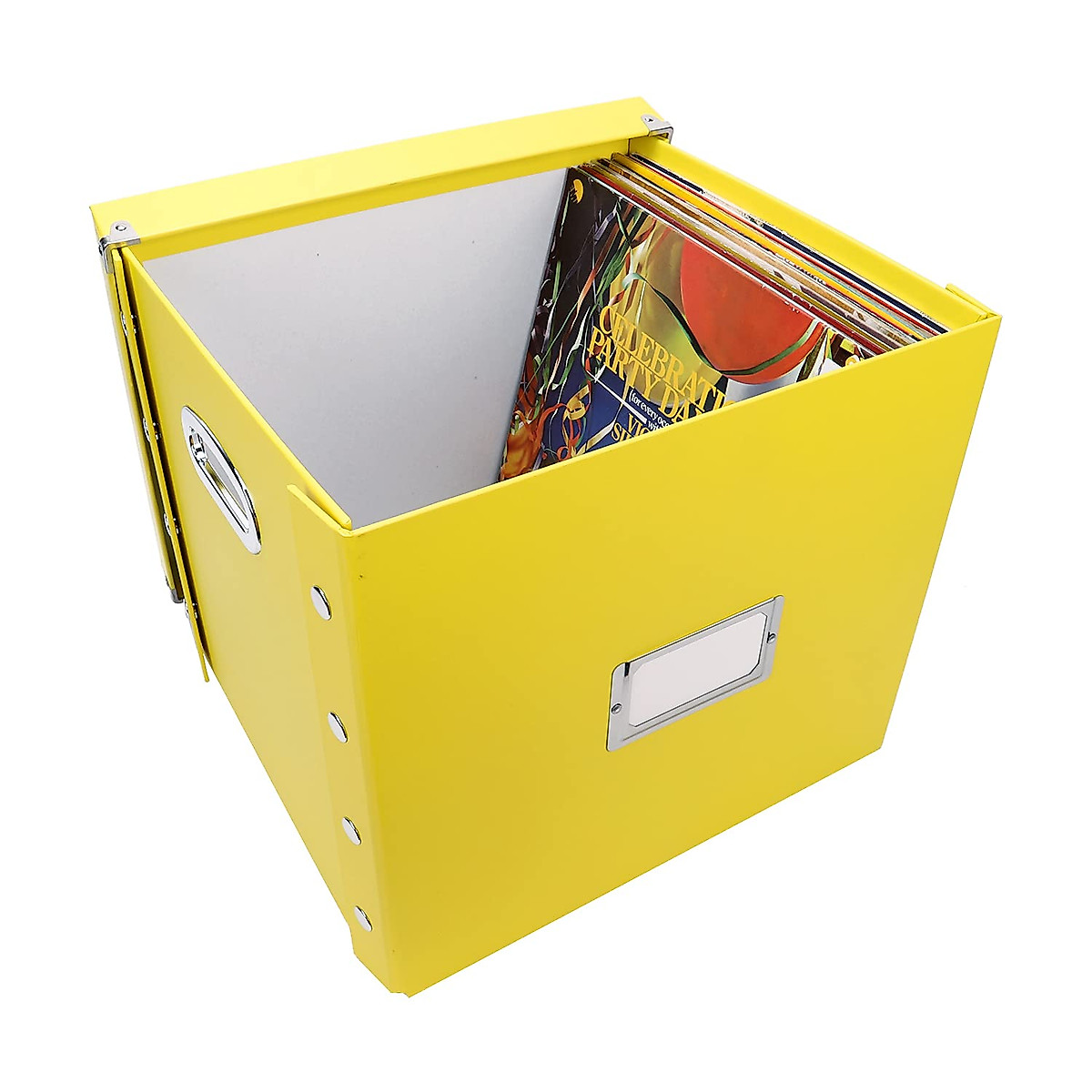 Snap-N-Store Vinyl Record Storage Box - 12" - 1 Pack- Crate Holds up to 75 Vinyl Albums - Yellow