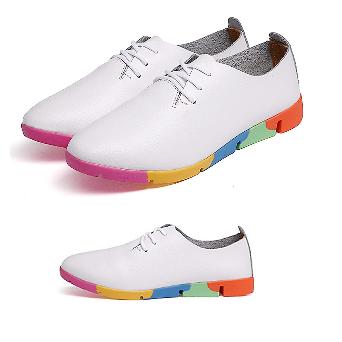 Women's Leather Lace Up Oxford Shoes,Comfortable Flat Heel Soft Sole Walking Shoes Casual Breathable Loafers Sneakers (White,8.5)