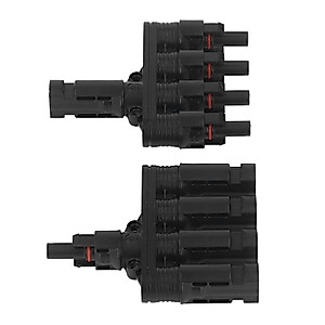 4 To 1 Solar Panel Connectors, 1000VDC Crimping Connection Anti Aging IP67 Waterproof Dustproof PPO Solar Panel Connectors for Outdoors