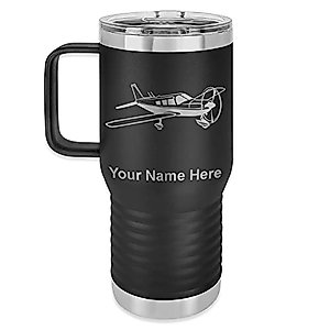 LaserGram 20oz Vacuum Insulated Travel Mug with Handle, Low Wing Airplane, Personalized Engraving Included (Black)