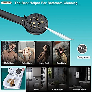 Rainfall Shower Head Combo, 12'' High Pressure Square Rain Shower with 6-Function Adjustable Spray Handheld with 13'' Extension Arm and 78'' Hose, Water Temperature Reminder, Matte Black, AWAXFOLO