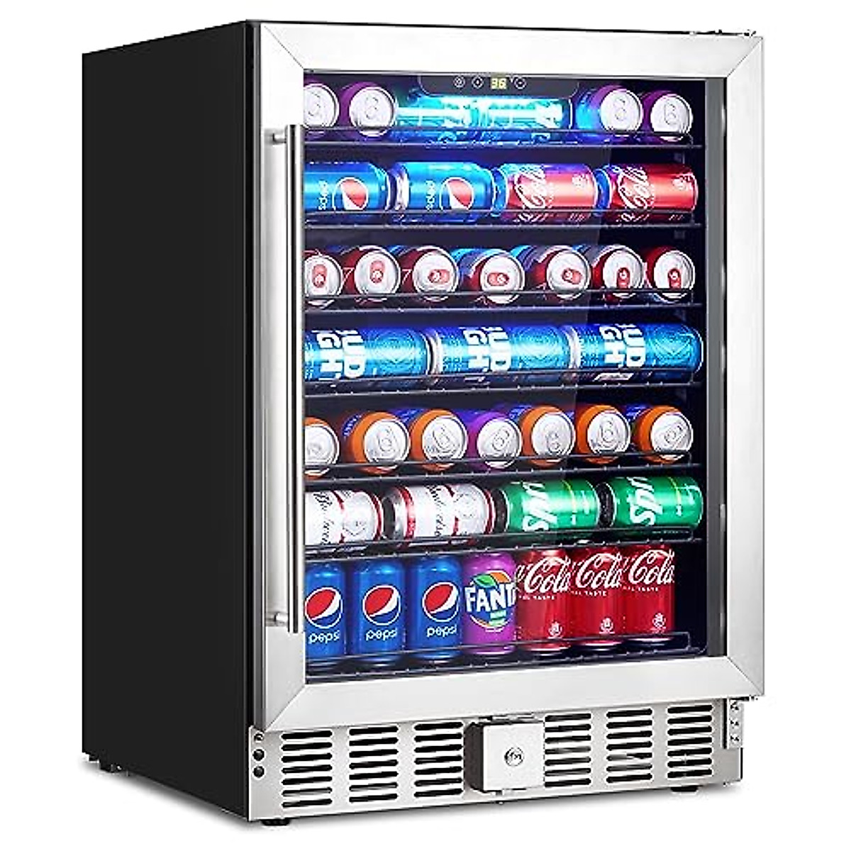 Takywep 24 Inch Beverage Refrigerator, 5.1 Cu.ft Beverage Cooler Under Counter, 166 Cans Drink Fridge for Drinks, Soda, Beer or Wine, 36～60°F Adjustable Temperature.