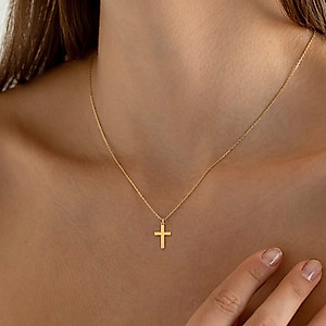 Tewiky Gold Necklace for Women, Dainty Cross Necklaces Simple Plated Y2k Cute Pendant Handmade Women Trendy Jewelry Gifts