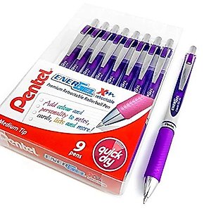 EnerGel Pentel XM BL77 - Retractable Liquid Gel Ink Pen - 0.7mm - 52% Recycled - Wallet of 9 - Purple