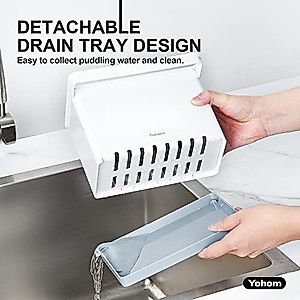 YOHOM Dish Brush Holder for Kitchen Sink Sponge Caddy Countertop Organizer Plastic Scrub Brush Holder with Dividers