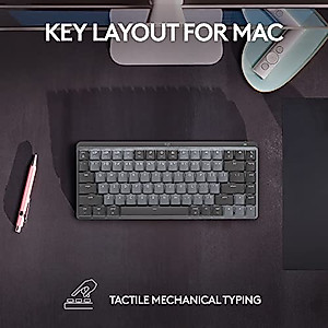 Logitech MX Mechanical Mini for Mac Wireless Illuminated Keyboard, Low-Profile Performance Switches, Tactile Quiet Keys, Backlit, Bluetooth, USB-C, Apple, iPad - Space Grey