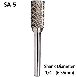 SA-5 Tungsten Carbide Burr Rotary File Cylindrical Shape Double Cut for Die Grinder Drill Bits 1/4'' Inch Diameter of Shank and 1/2'' Inch Diameter of Cutter 1'' Inch Cutter Length