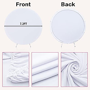 HELAKU White Round Backdrop Cover - 7.2x7.2ft White Circle Backdrop with 2 Backdrop Clips Round Backdrop Background Cover for Birthday Party Baby Shower Wedding Decorations