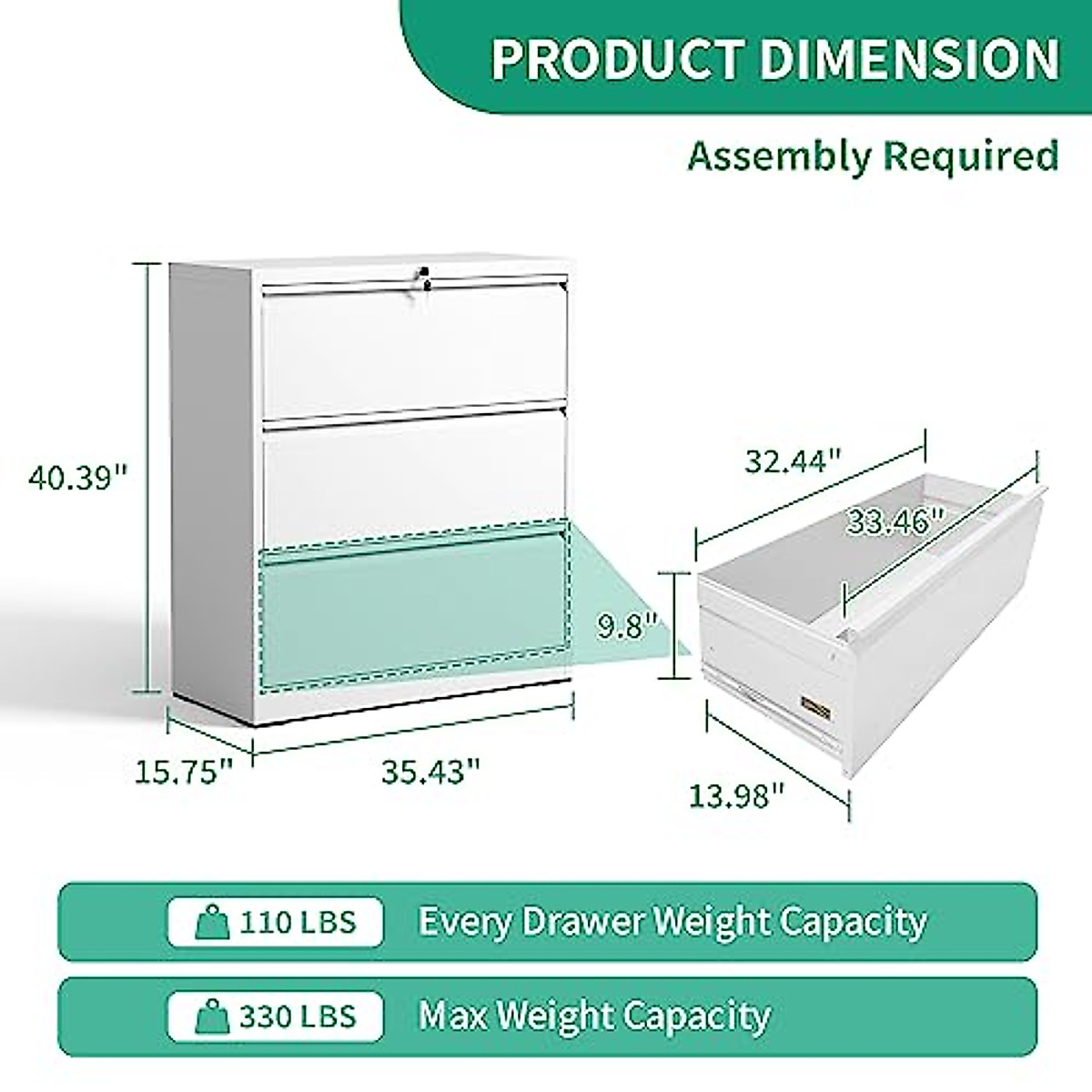 IKIMI Lateral File Cabinets with Drawer,Metal Lateral Filing Cabinet for Home Office,Wide Steel Storage Cabinet Commercial Drawer Cabinet for Legal/Letter/A4 Size Files
